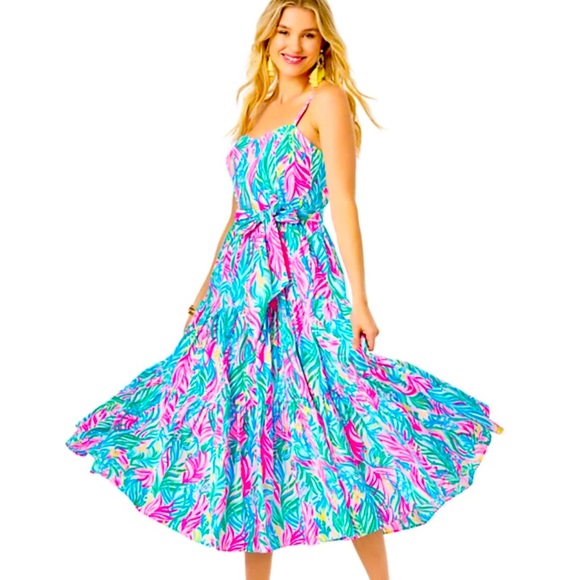 Lilly Pulitzer | Dresses | Nwt Lilly Pulitzer Edith Midi Dress Tiered Skirt Multi Sea Turtle ...
